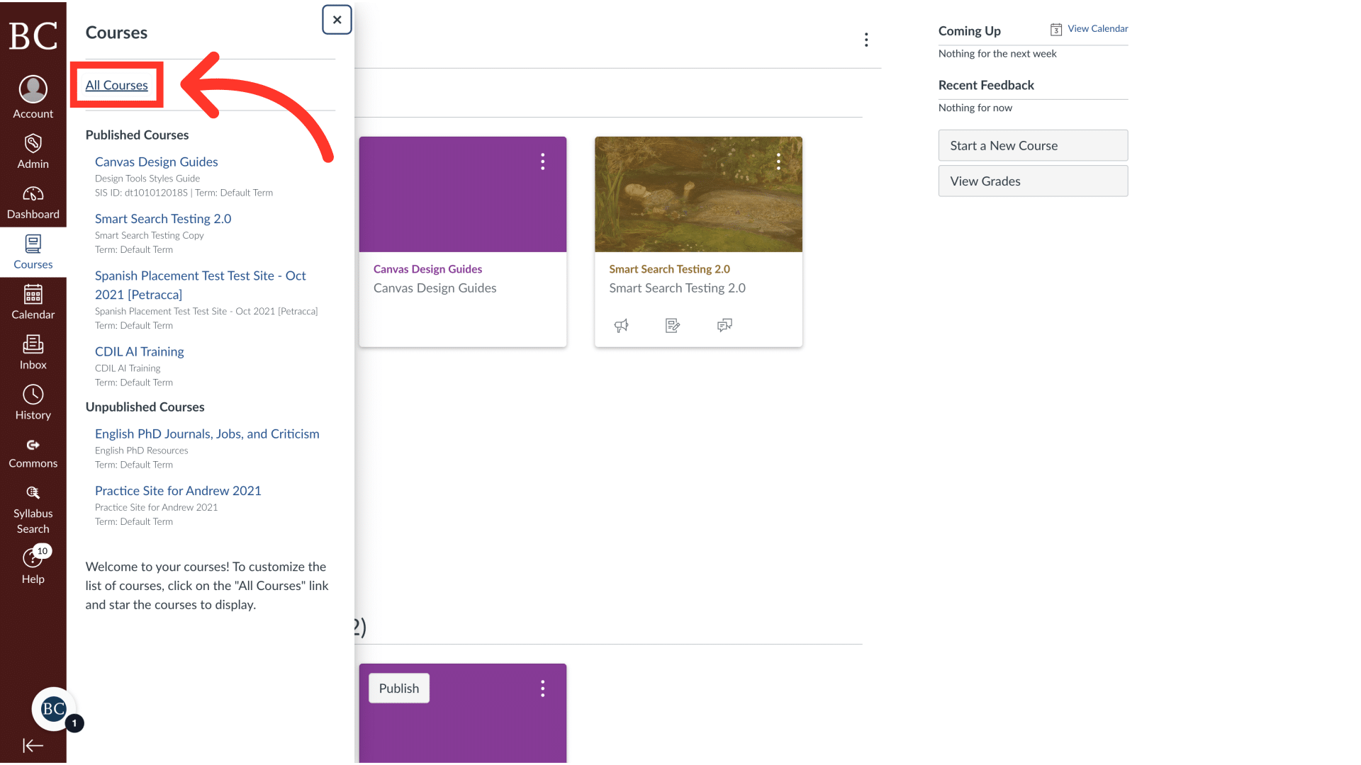 Selecting Which Courses Appear on Your Canvas Dashboard – Digital ...